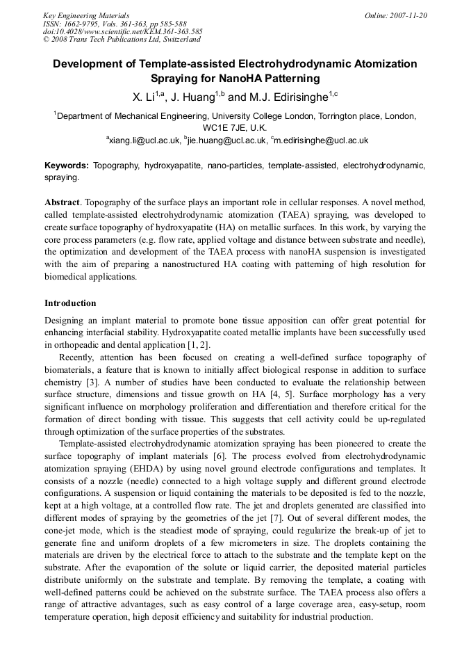 Development of Template-Assisted Electrohydrodynamic Atomization ...