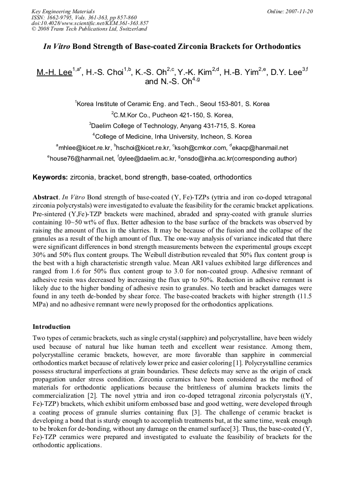 In Vitro Bond Strength of Based-Coated Zirconia Brackets for ...