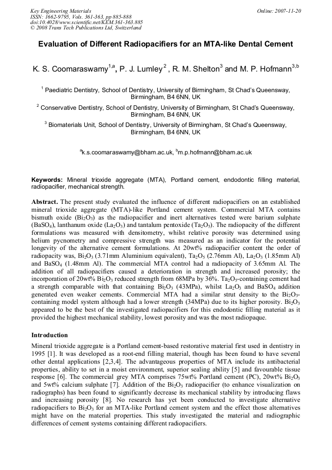 Evaluation of Different Radiopacifiers for an MTA-Like Dental Cement ...