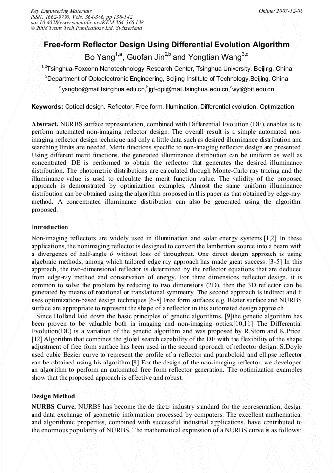 Free-Form Reflector Design Using Differential Evolution Algorithm ...