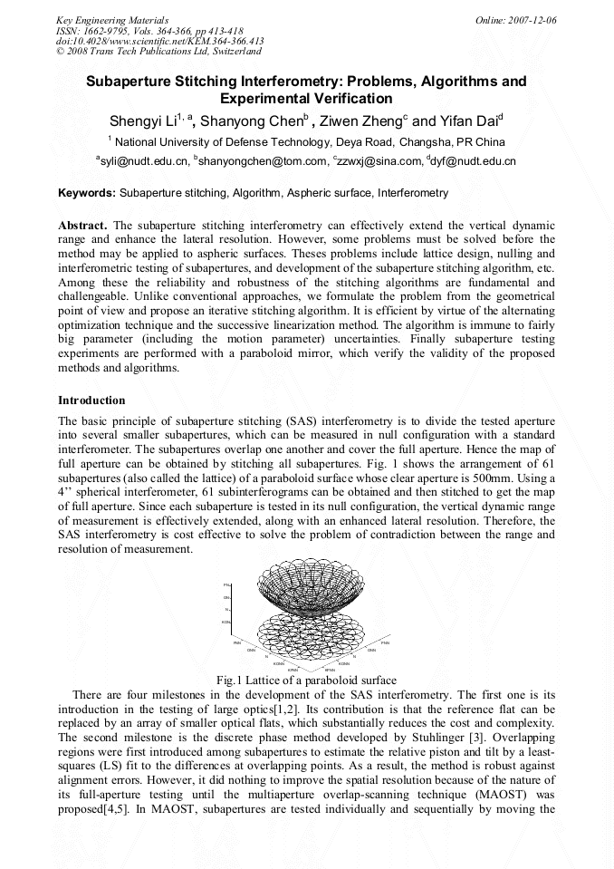 Subaperture Stitching Interferometry Problems Algorithms And