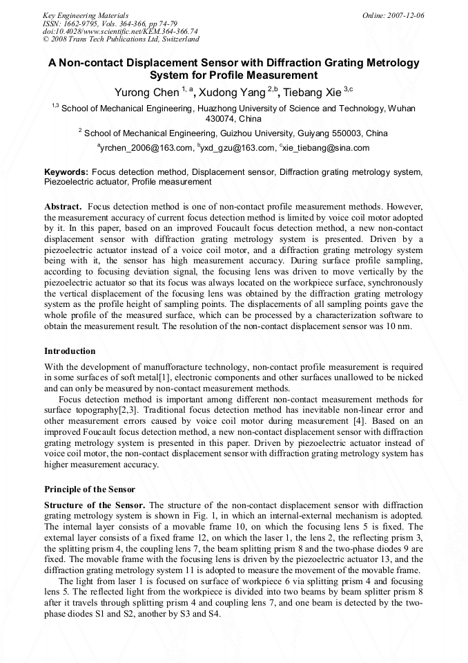 A Non-Contact Displacement Sensor with Diffraction Grating Metrology ...