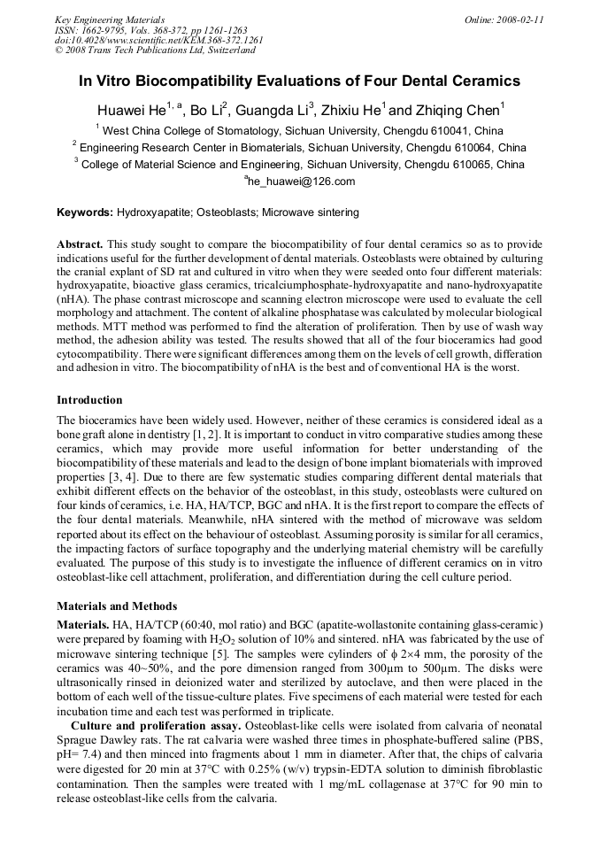 In Vitro Biocompatibility Evaluations of Four Dental Ceramics ...