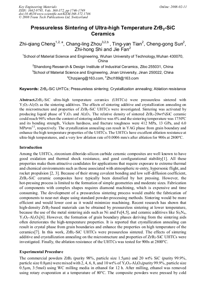 Pressureless Sintering of Ultra-High Temperature ZrB2-SiC Ceramics ...
