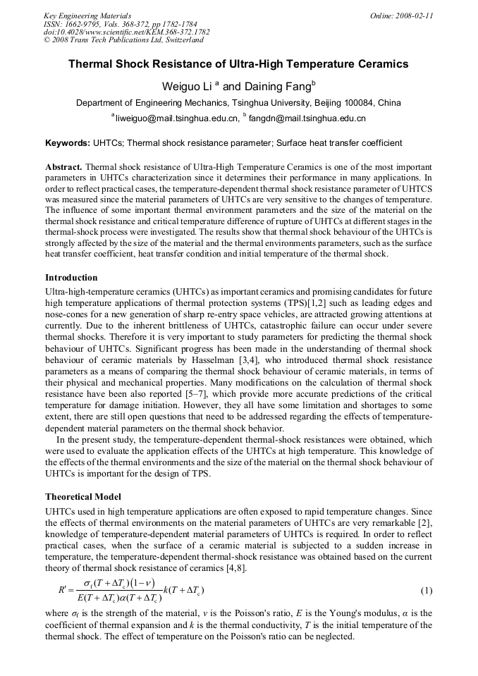 Thermal Shock Resistance of Ultra-High Temperature Ceramics ...