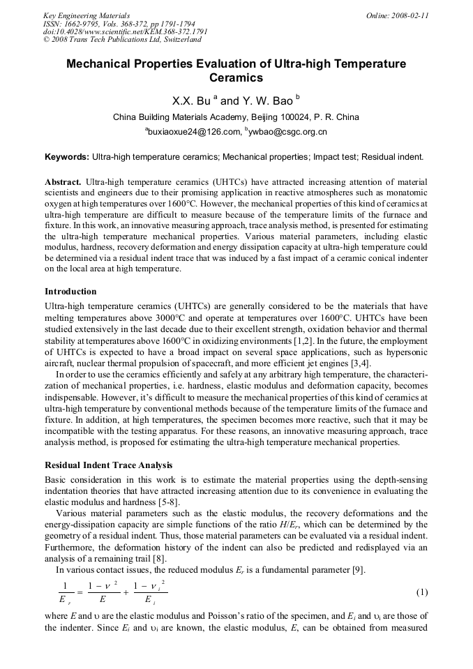 Mechanical Properties Evaluation of Ultra-High Temperature Ceramics ...