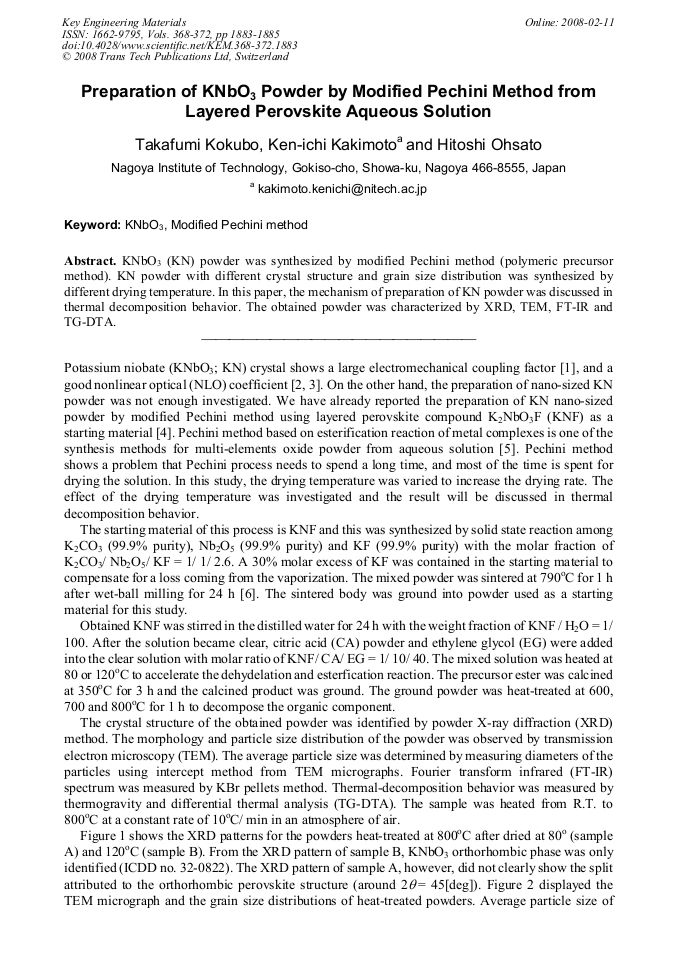 Preparation of KNbO3 Powder by Modified Pechini Method from Layered ...
