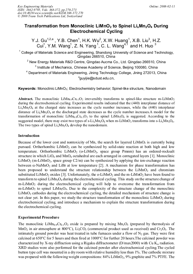 Transformation from Monoclinic LiMnO2 to Spinel LixMn2O4 during ...