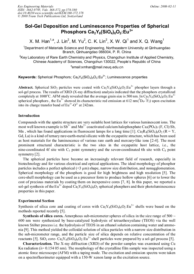 Sol-Gel Deposition and Luminescence Properties of Spherical Phosphors ...
