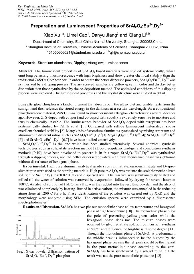 Preparation and Luminescent Properties of SrAl2O4:Eu2+,Dy3 ...