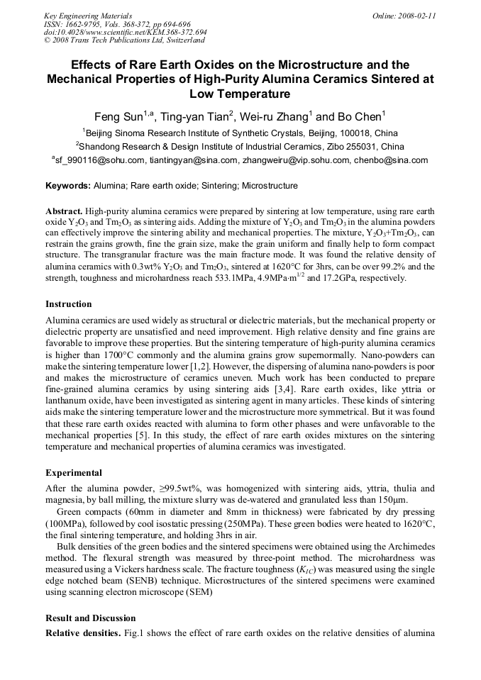Effects of Rare Earth Oxides on the Microstructure and the Mechanical Properties of High-Purity ...