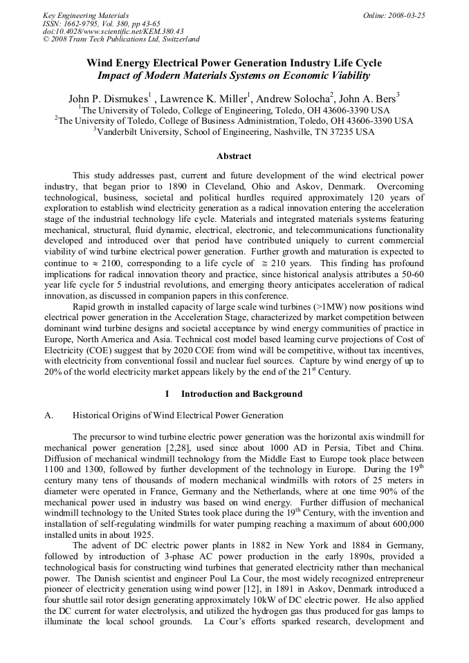 Wind Energy Electrical Power Generation Industry Life Cycle - Impact of ...