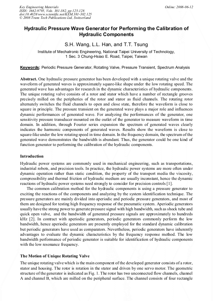 Hydraulic Pressure Wave Generator for Performing the Calibration of ...