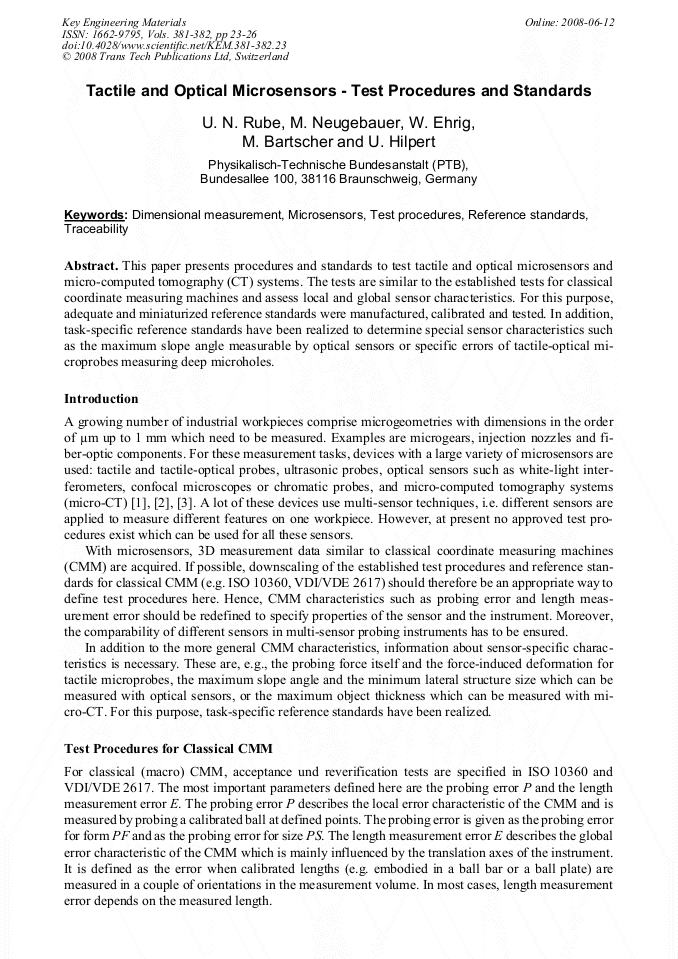 Tactile and Optical Microsensors - Test Procedures and Standards ...
