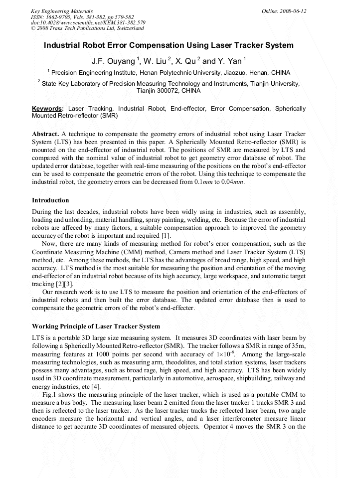 Industrial Robot Error Compensation Using Laser Tracker System ...