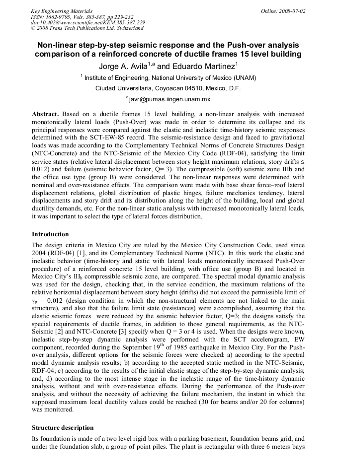 Non-Linear Step-by-Step Seismic Response and the Push-Over Analysis ...