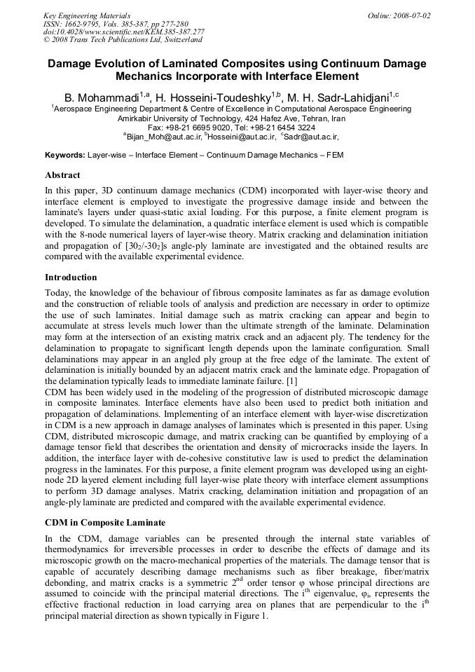 Damage Evolution of Laminated Composites Using Continuum Damage ...