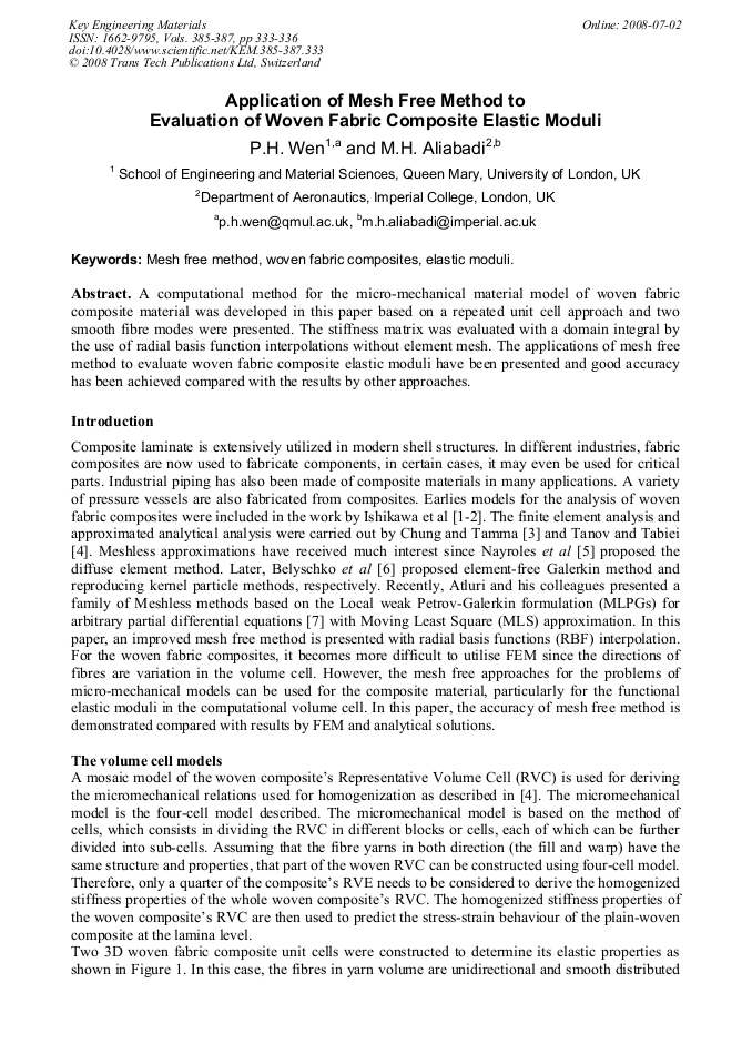Application of Mesh Free Method to Evaluation of Woven Fabric Composite ...