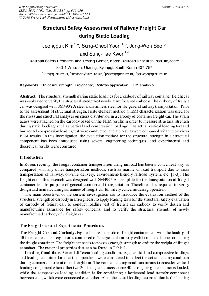 Structural Safety Assessment of Railway Freight Car during Static ...