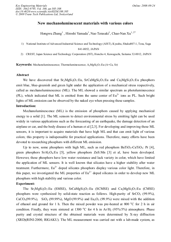 New Mechanoluminescent Materials with Various Colors | Scientific.Net