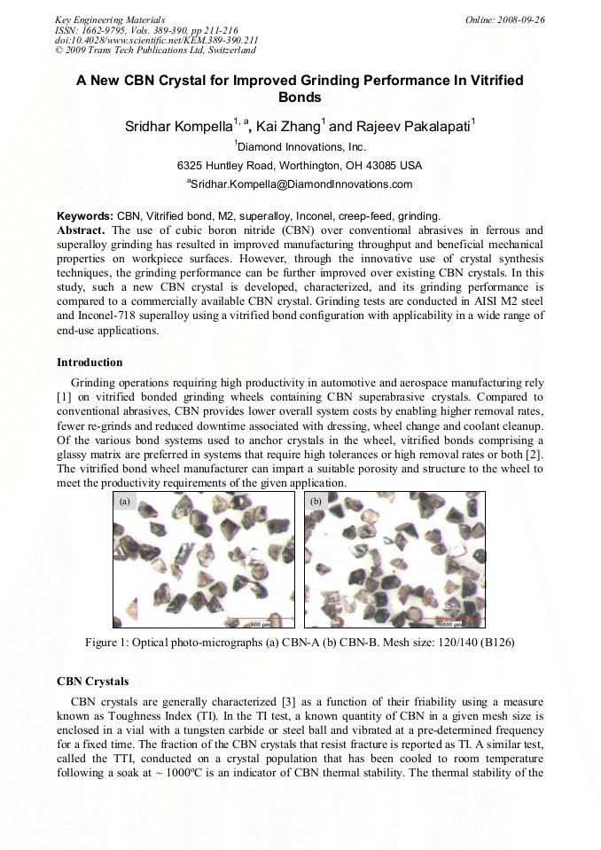 A New CBN Crystal for Improved Grinding Performance in Vitrified Bonds ...