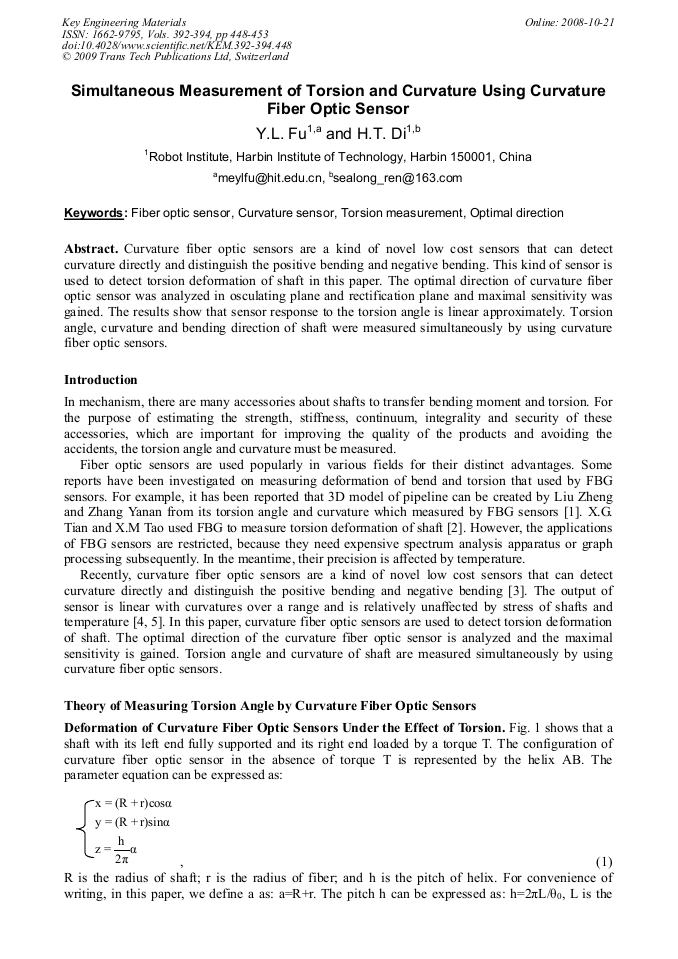 Simultaneous Measurement of Torsion and Curvature Using Curvature Fiber ...