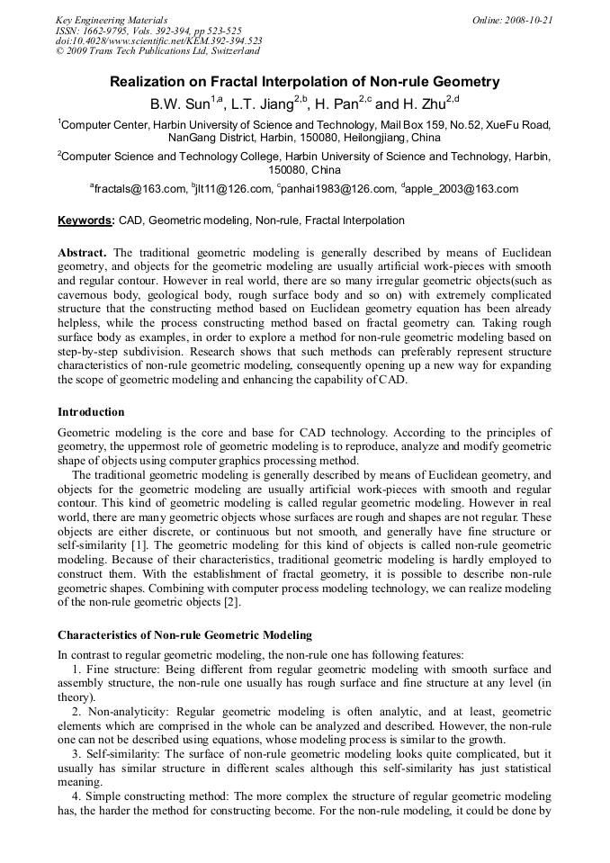 Realization on Fractal Interpolation of Non-Rule Geometry | Scientific.Net