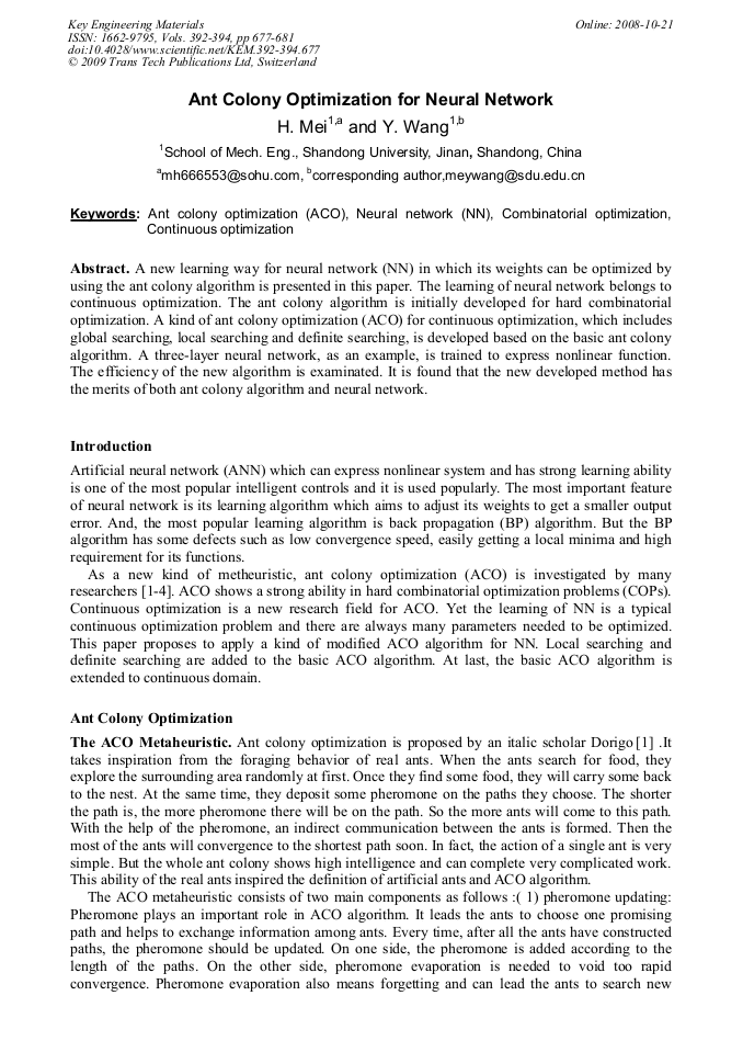 Ant Colony Optimization for Neural Network | Scientific.Net