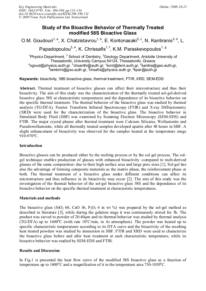 Study of the Bioactive Behavior of Thermally Treated Modified 58S ...