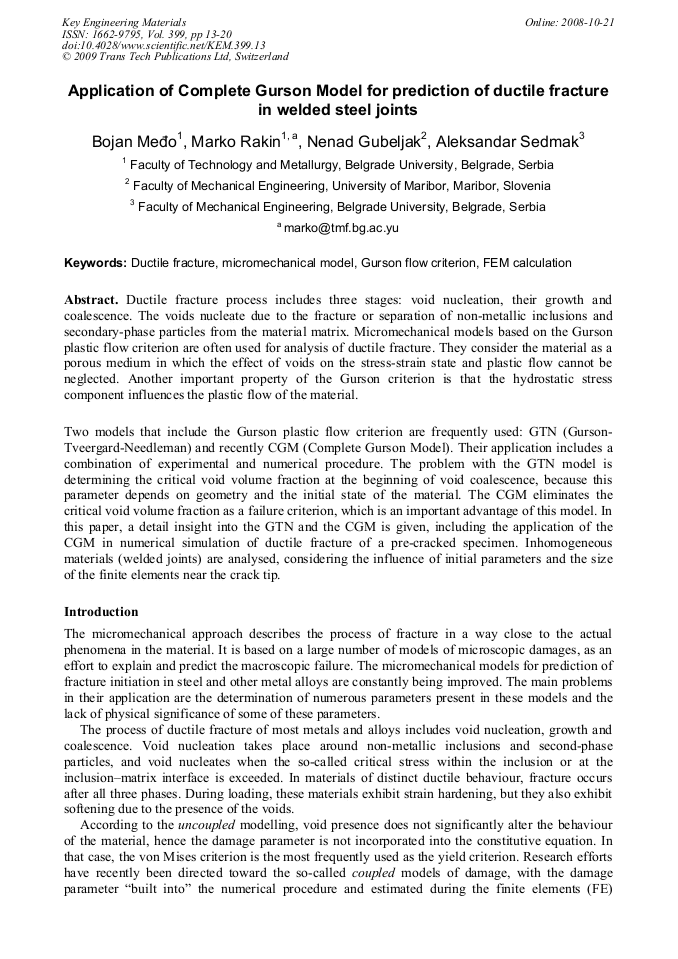 Application of Complete Gurson Model for Prediction of Ductile Fracture ...