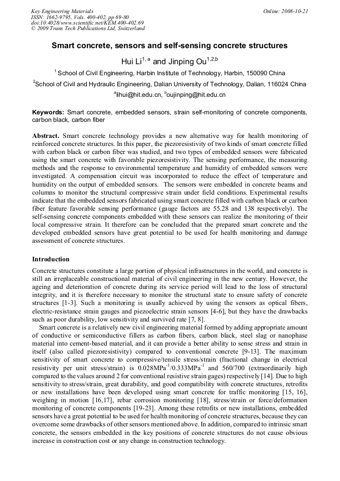 Smart Concrete, Sensors and Self-Sensing Concrete Structures ...