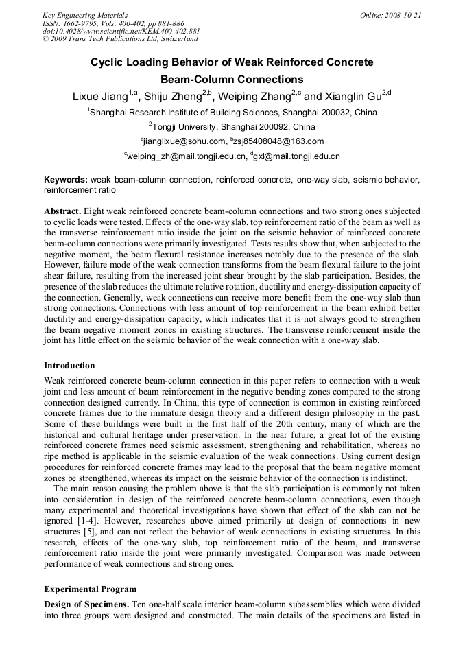 Cyclic Loading Behavior of Weak Reinforced Concrete Beam-Column ...