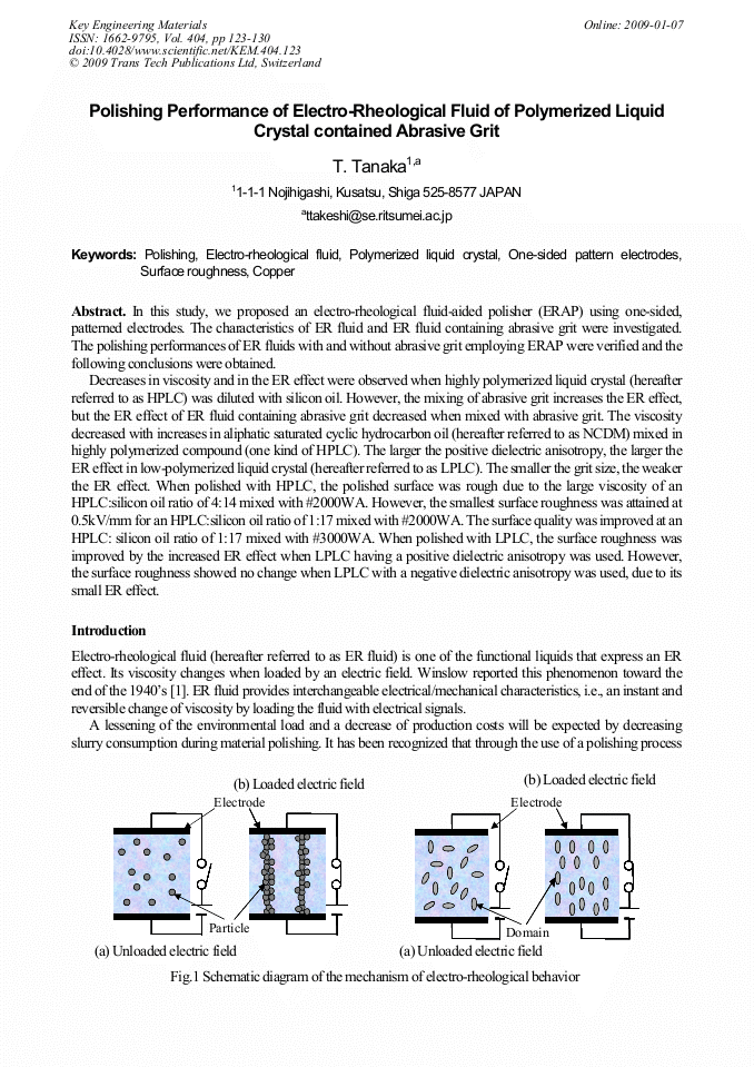 Polishing Performance of Electro-Rheological Fluid of Polymerized ...