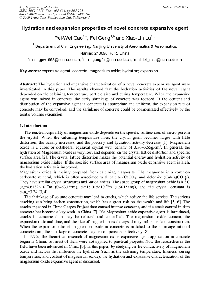 Hydration and Expansion Properties of Novel Concrete Expansive Agent ...