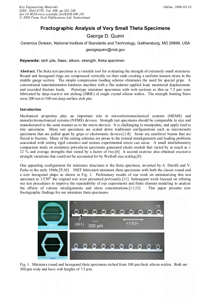 Fractographic Analysis of Very Small Theta Specimens | Scientific.Net