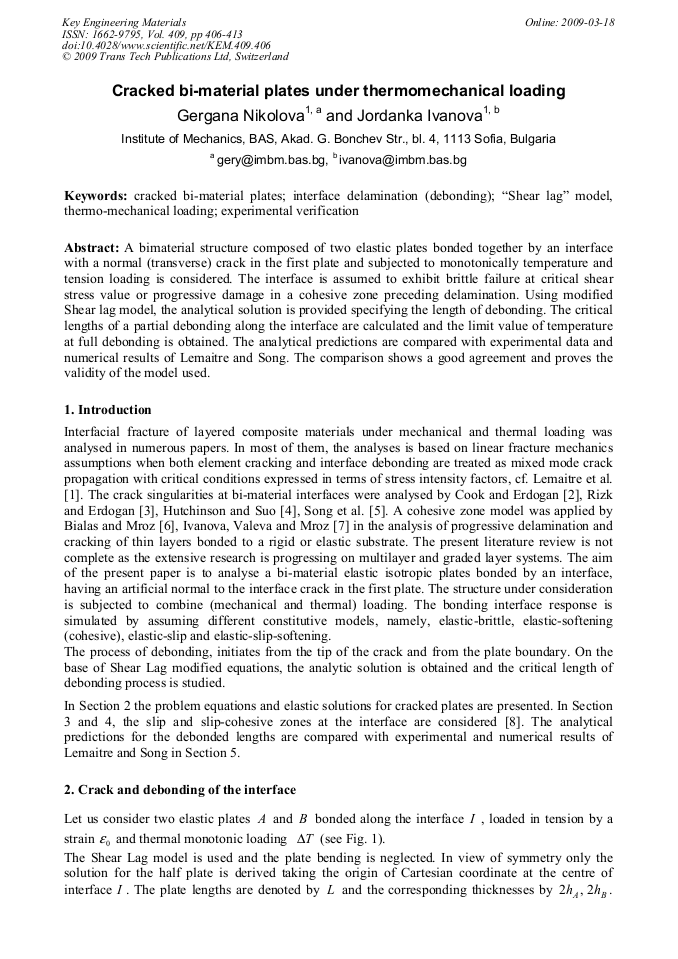 Cracked bi-Material Plates under Thermomechanical Loading | Scientific.Net