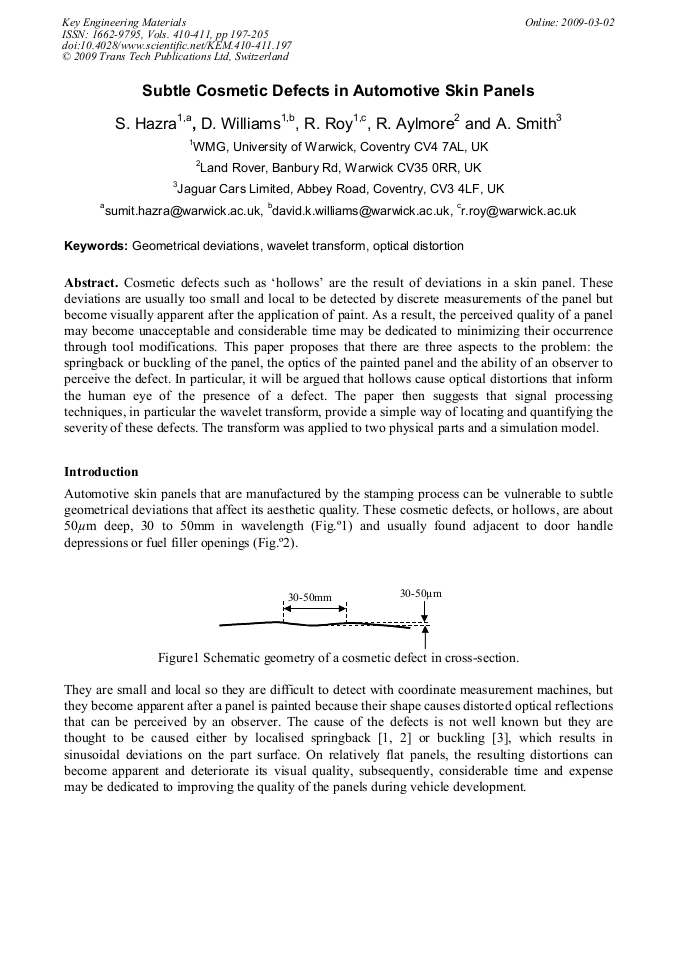 Subtle Cosmetic Defects in Automotive Skin Panels | Scientific.Net