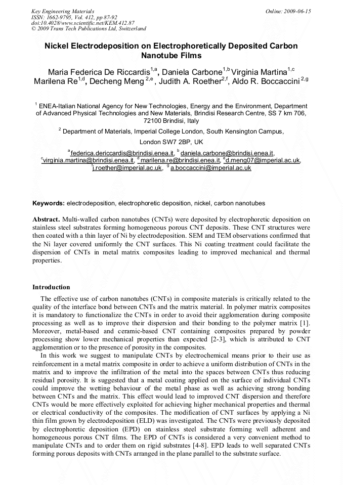 Nickel Electrodeposition on Electrophoretically Deposited Carbon ...