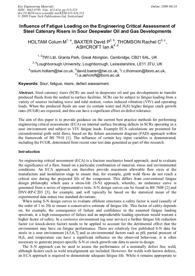 Influence of Fatigue Loading on the Engineering Critical Assessment of ...