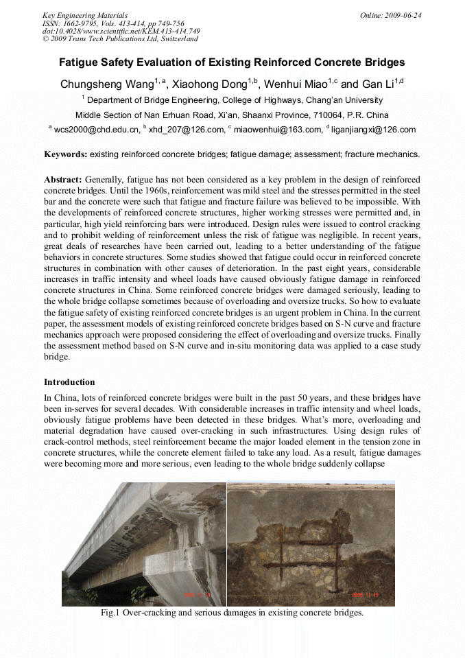 Fatigue Safety Evaluation of Existing Reinforced Concrete Bridges | Scientific.Net