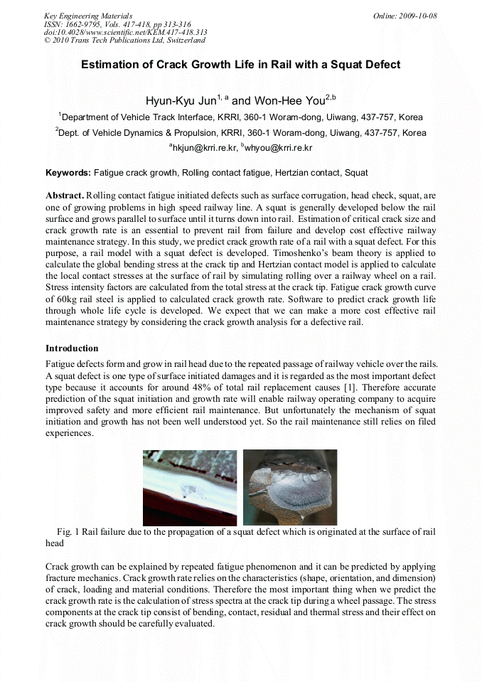 Estimation of Crack Growth Life in Rail with a Squat Defect ...