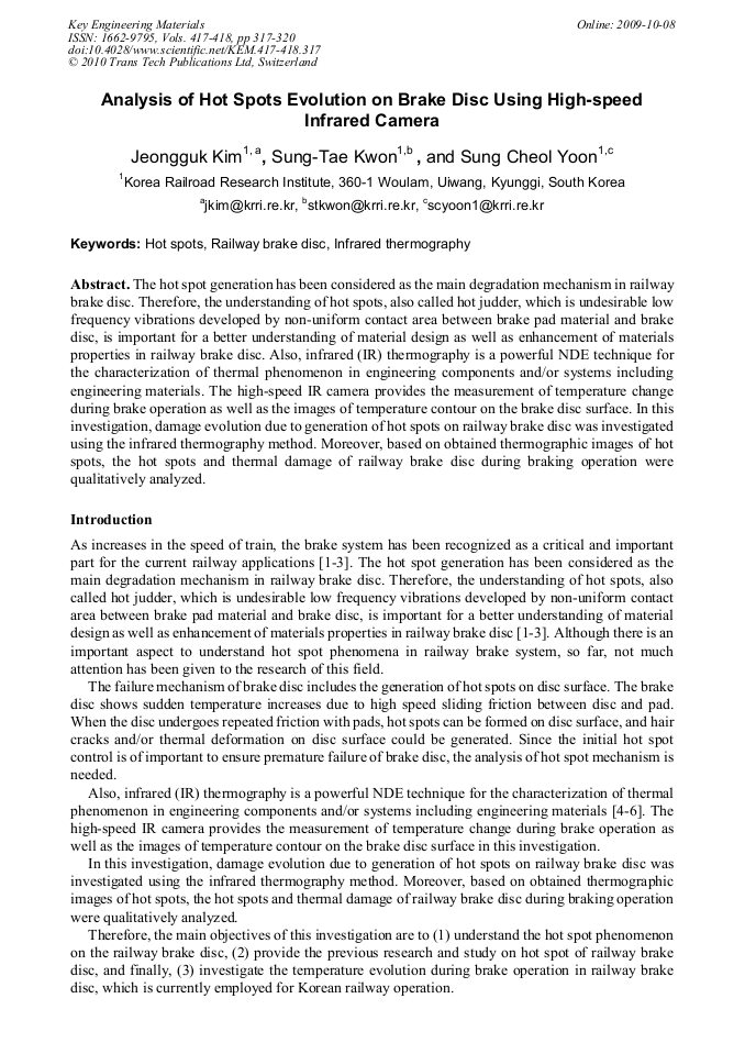 Analysis of Hot Spots Evolution on Brake Disc Using High-Speed Infrared ...