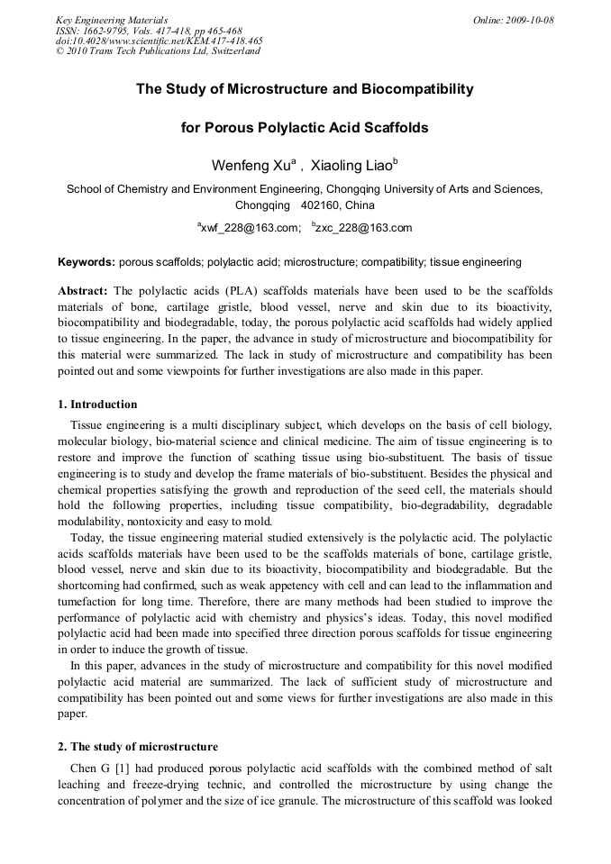The Study of Microstructure and Biocompatibility for Porous Polylactic ...