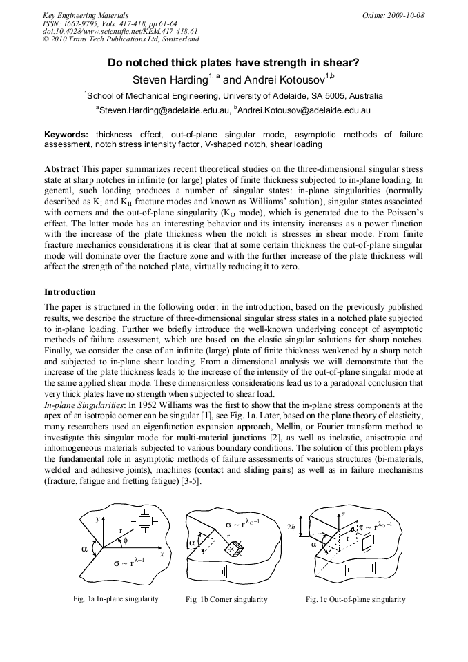 Do Notched Thick Plates Have Strength in Shear? | Scientific.Net