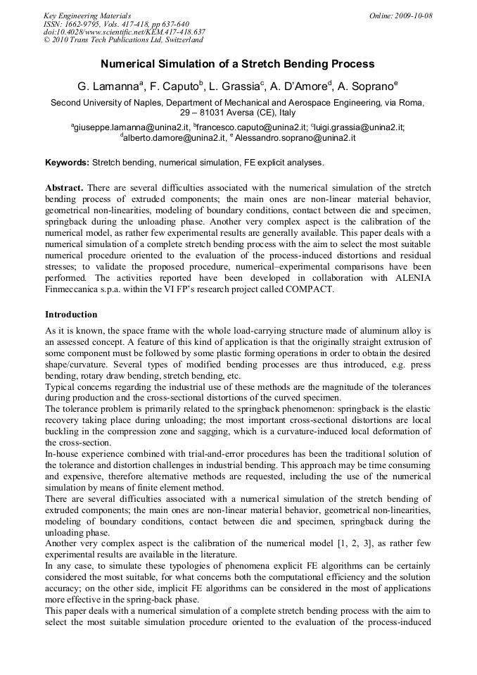 Numerical Simulation of a Stretch Bending Process | Scientific.Net