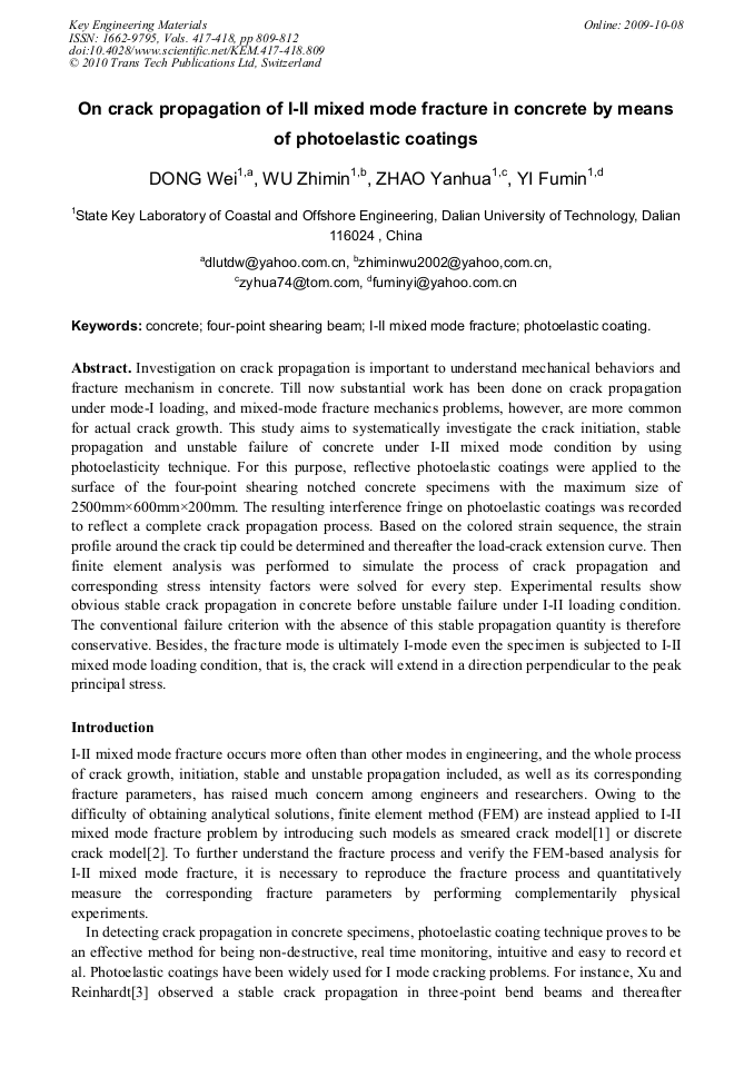 On Crack Propagation of I-II Mixed Mode Fracture in Concrete by Means ...