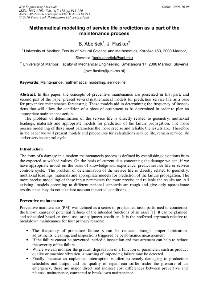 Mathematical Modelling of Service Life Prediction as a Part of the ...