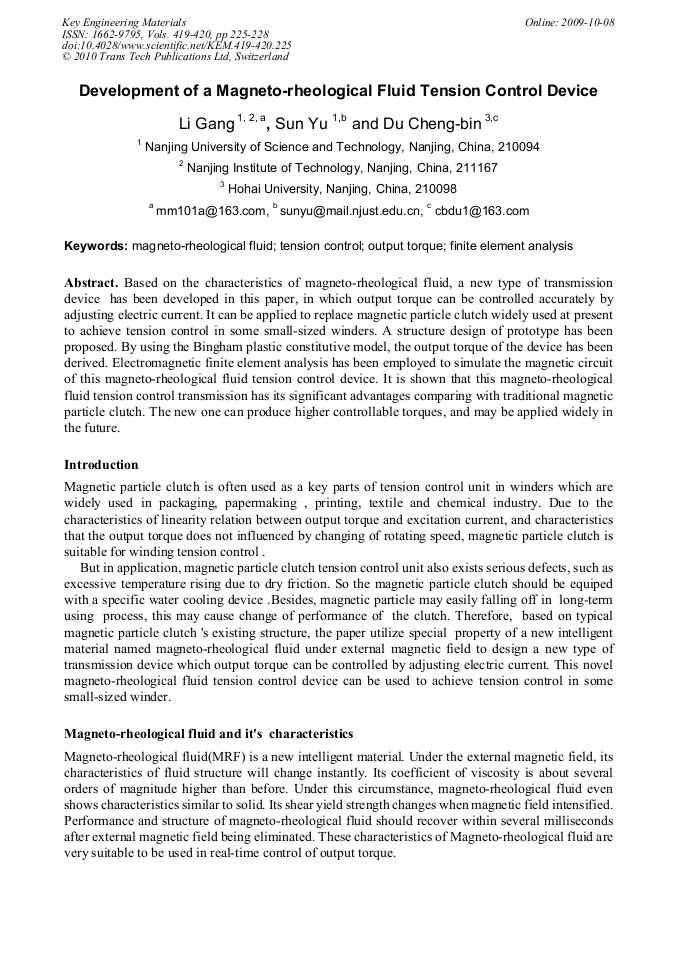 Development of a Magneto-Rheological Fluid Tension Control Device ...