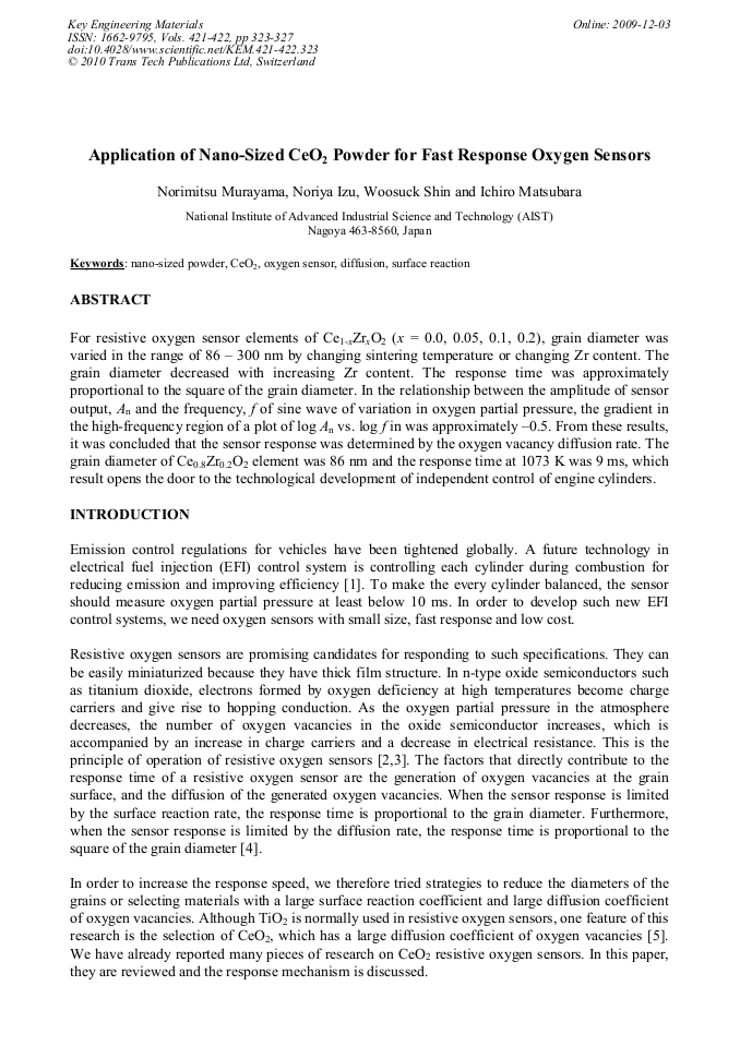 Application of Nano-Sized CeO2 Powder for Fast Response Oxygen Sensors ...