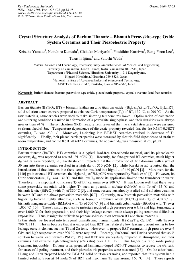 Crystal Structure Analysis of Barium Titanate – Bismuth Perovskite-Type ...